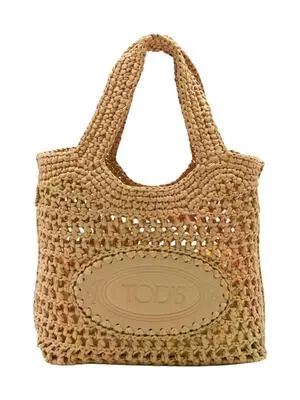 TOD'S Tod's Raffia And Leather Mini Shopping Bag Neutrals