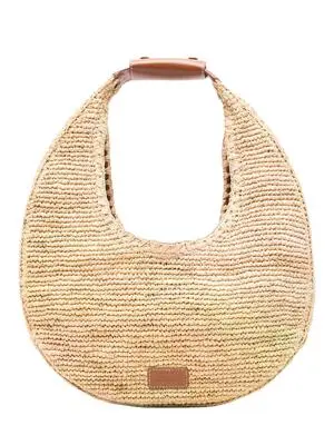 Staud Large Moon Raffia Shoulder Bag - Neutrals