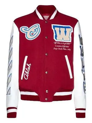 Off-White Varsity Wool-blend Bomber Jacket - Red/white