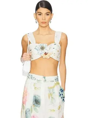 LA FUORI Blossom Belle Pleated Crop Top - Beige
