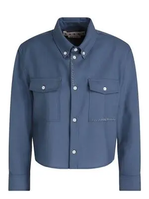 Marni Embroidered Wool Shirt - Slate Blue