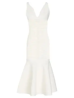 Victoria Beckham Fluted Pointelle-knit Midi Dress - Ivory