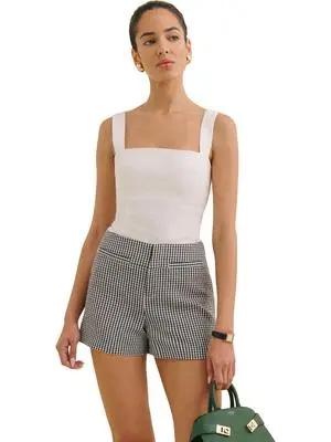 REFORMATION Everett Short Black And White Check
