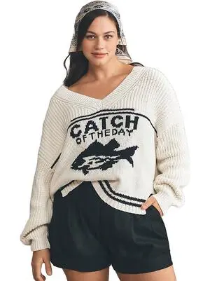 Maeve V-Neck Linen-Blend Sweater Fish