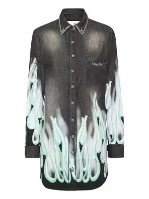Philipp Plein Flame Racing Denim Shirt - Grey