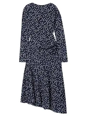 Proenza Schouler Alina Draped Floral-print Crepe Midi Dress - Blue