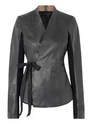 Rick Owens Hollywood Grosgrain-trimmed Leather Wrap Jacket - Black