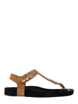 Isabel Marant Enore Studded Embroidered Suede Sandals - Brown