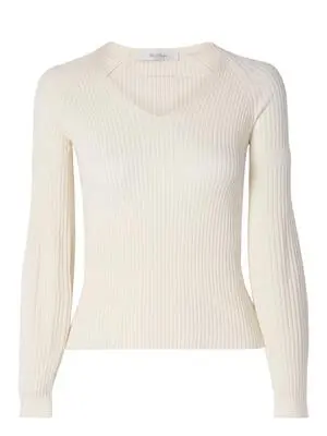 MAX MARA Max Mara Gioiosa Ribbed Cotton V-Neck Sweater