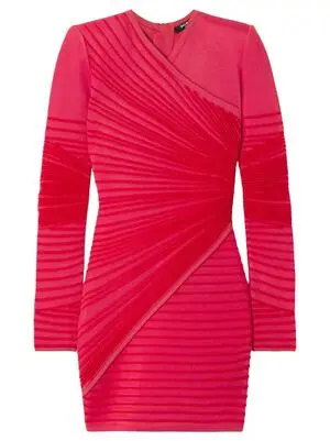 Balmain Wrap-effect Ribbed-knit Mini Dress - Red