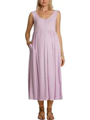 NOM MATERNITY Ribbed Henley Dress - Lavender