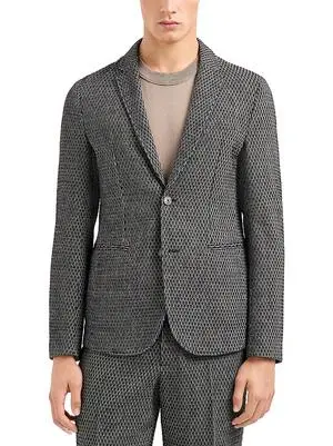 Emporio Armani Regular Fit Knit Pattern Single Breasted Blazer - Black/white