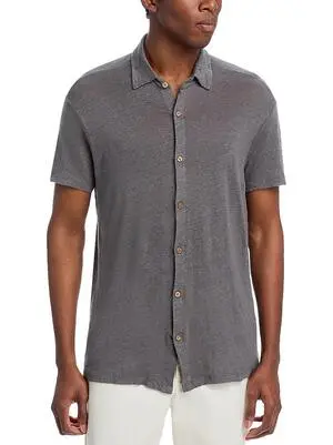 ALEX CRANE Ola Linen Knit Regular Fit Button Down Shirt - Slate