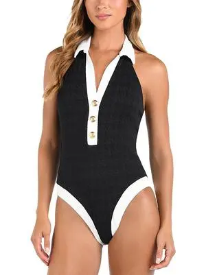 L'Agence Natalya Collared One Piece Black