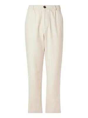 Oliver Peoples Slim-fit Straight-leg Herringbone Cotton Trousers - Neutrals