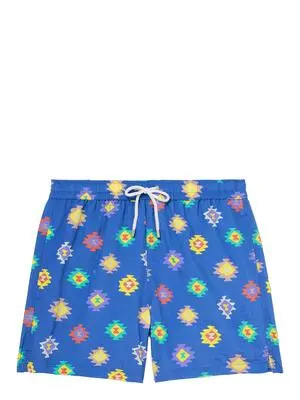 DRAKE'S Kelim Straight-leg Mid-length Printed Swim Shorts - Blue