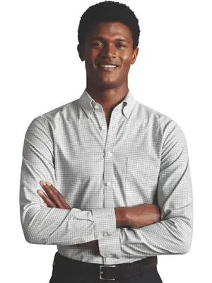 CHARLES TYRWHITT Non-iron Stretch Oxford Check Shirt - Silver Grey