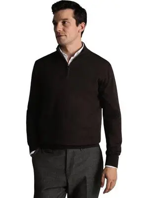 CHARLES TYRWHITT Merino Zip Neck Long Sleeve Sweater - Brown