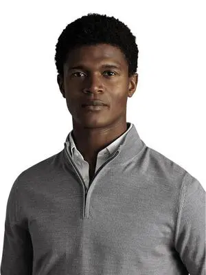 CHARLES TYRWHITT Merino Zip Neck Long Sleeve Sweater - Gray