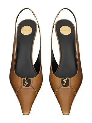 Saint Laurent Leather Babylone Slingback Pumps Brown