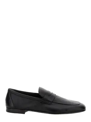 TOD'S Smooth Calfskin Penny Loafers With Leather Sole - Black