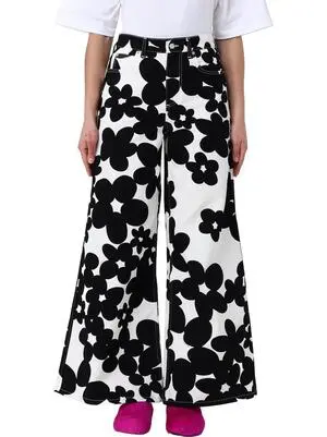 Marni Wide Leg Floral Print Trousers - Black