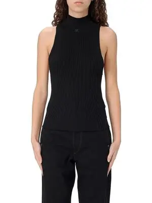 COURREGES Ribbed High Neck Top - Black