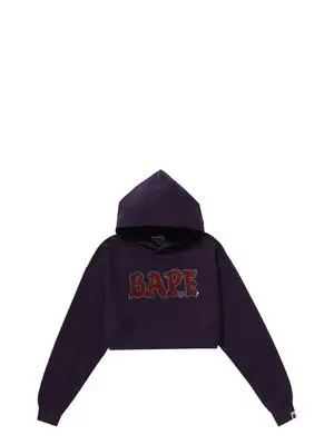 A BATHING APE Crystal Stone Cropped Pullover Hoodie - Purple