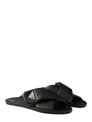Prada Padded Nappa Leather Slides - Black