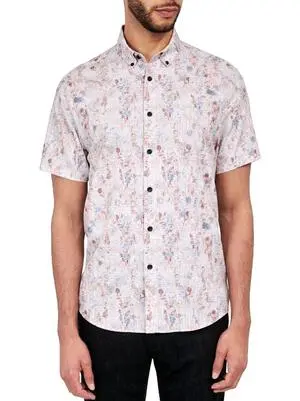 BROOKLYN BRIGADE Slim Fit Barlow Vintage Floral 4-way Stretch Performance Short Sleeve Shirt Tan