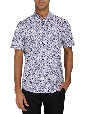 BROOKLYN BRIGADE Slim Fit Abstract Floral Recycled 4-way Stretch Performance Short Sleeve Shirt - White/black