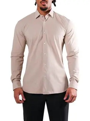 MACEOO Fibonacci Off Micropattern Stretch Cotton Blend Button-up Shirt - Euro Beige Brown