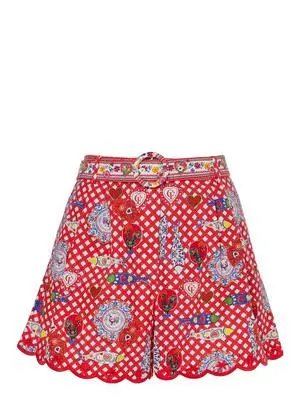 Camilla Printed Cotton Scalloped Shorts - Multicoloured