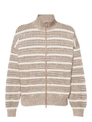 BRUNELLO CUCINELLI Brunello Cucinelli Sequined Striped Linen-Blend Cardigan
