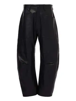 NILI LOTAN Shon Leather Barrel-leg Pants - Black