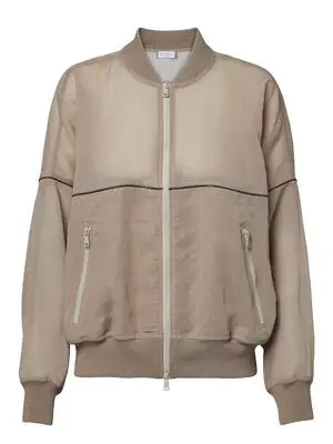 Brunello Cucinelli Cotton Organza Bomber Jacket - Beige