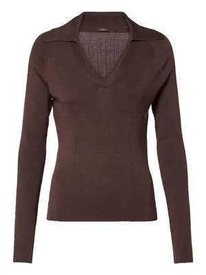 JOSEPH Ribbed-knit Polo Sweater - Brown