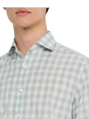Canali Apos;s Cotton Ombre Check Sport Shirt - Green