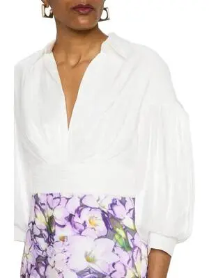 Badgley Mischka Ruched Floral-print Dress - Lilac Multi