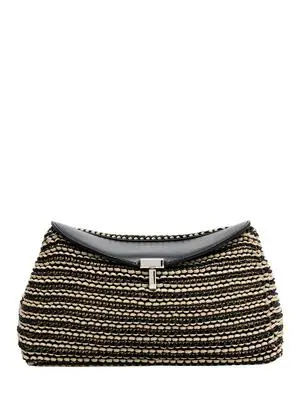TOTÊME T-lock Woven Leather Clutch - Black/sand