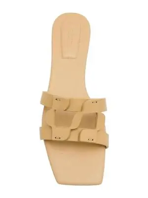 Simkhai Leather Monogram Flat Slides - Camel