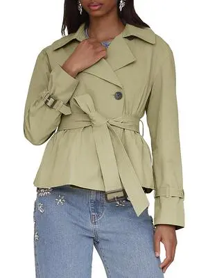 Avec Les Filles Cropped Belted Trench Coat - Soft Sage