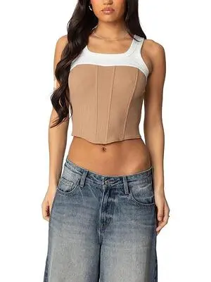 EDIKTED Layered Corset - White-and-camel