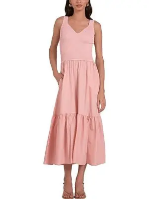 Elan Elan Mixed Media Tank Maxi Dress Melon