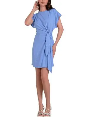 Elan Short Sleeve Side Tie Dress Blue