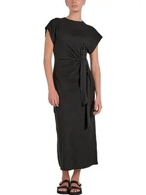 Elan Cap Sleeve Side Tie Midi Dress - Black