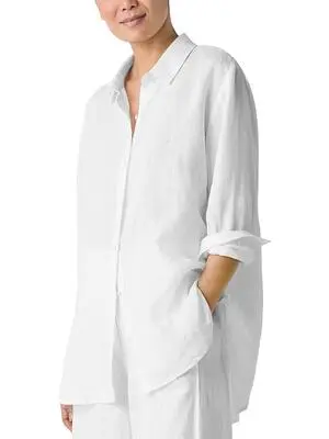 Eileen Fisher Classic Collar Long Shirt - White