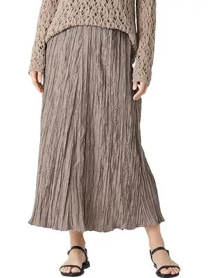 Eileen Fisher Crushed Silk Flared Skirt Cocoa