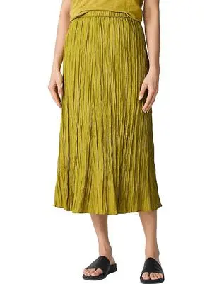 Eileen Fisher Crushed Silk Flared Skirt Gold Paper