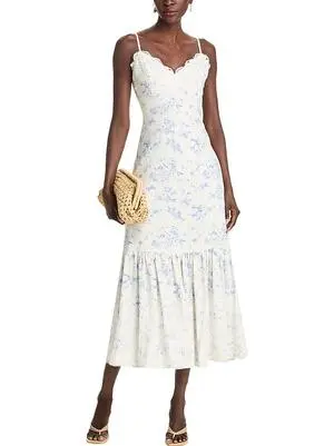 Aqua Lace Trim Midi Dress - Blue/white